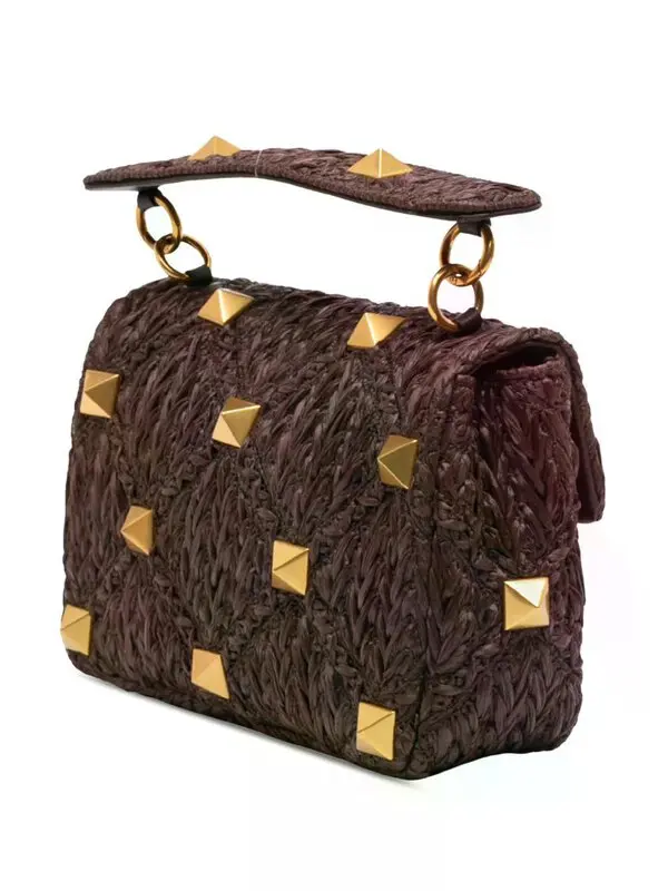 Valentino Garavani Medium Raffia Roman Stud Satchel