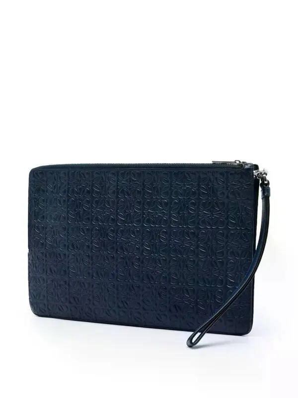 Loewe 2018 Embossed Anagram Calfskin Repeat Double Flat Pouch Clutch Bag