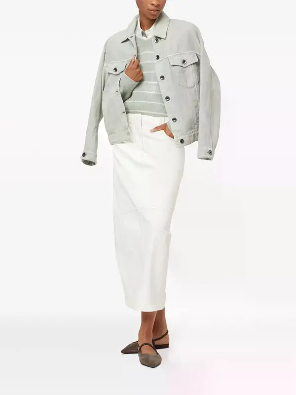 Brunello Cucinelli High-waisted Denim Midi Skirt