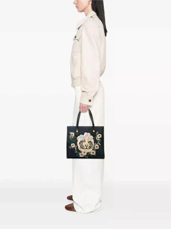 Gucci Embroidered Tiger Denim Tote Bag
