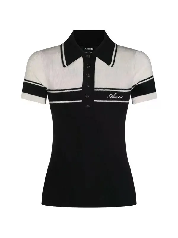Amiri Rib Knit Slim Polo With Script Logo Embroidery - Black