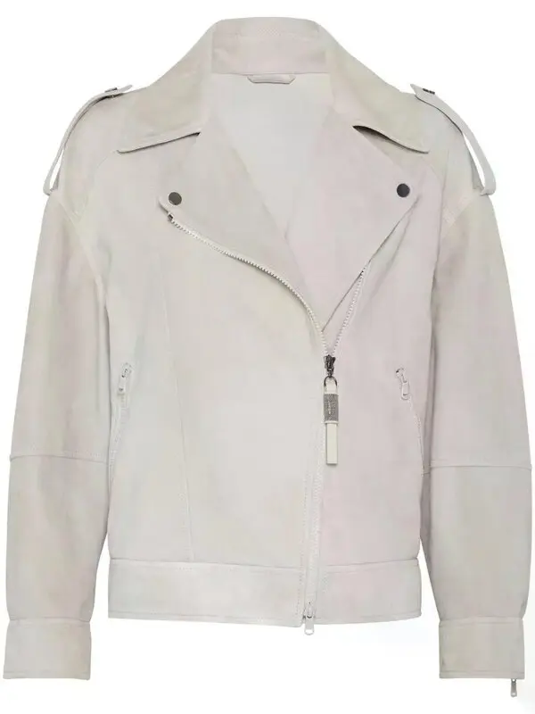 Brunello Cucinelli Zip-up Leather Jacket - Grey
