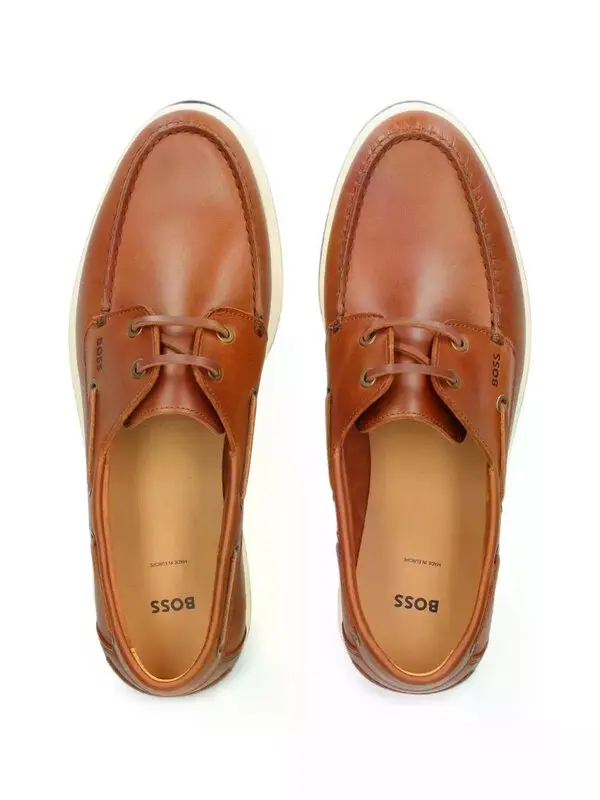 BOSS Lace-up Leather Boat Shoes - Brown