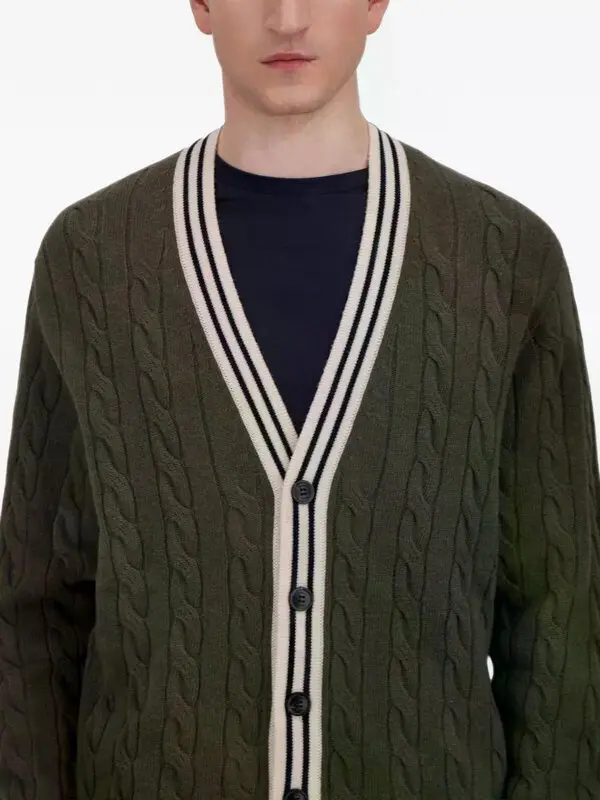 Herno Cable Knit Cardigan With Striped Trim