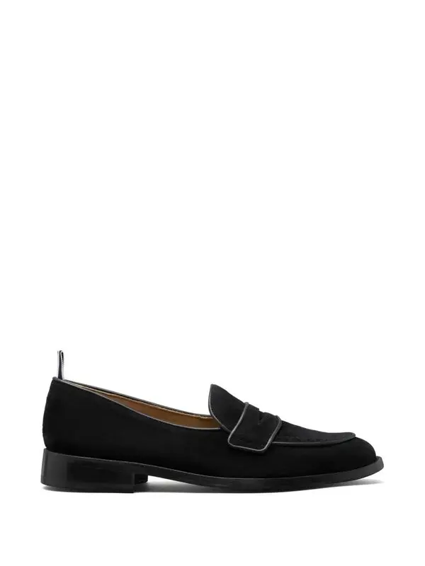 Thom Browne Suede Varsity Penny Loafers With Leather Soles - Black
