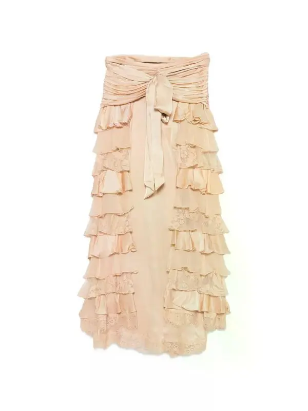 Zimmermann Ruffled Lace-trim Silk Trousers - Neutrals