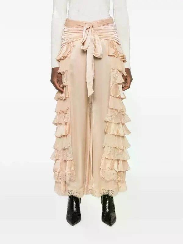 Zimmermann Ruffled Lace-trim Silk Trousers