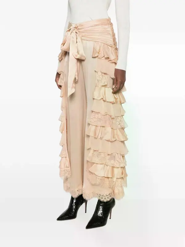 Zimmermann Ruffled Lace-trim Silk Trousers