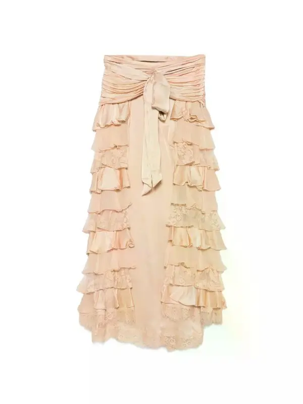 Zimmermann Ruffled Lace-trim Silk Trousers - Neutrals