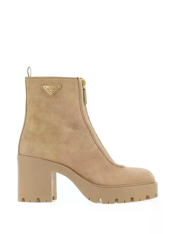 Prada Logo-plaque Front-zip Ankle Boots - Neutrals