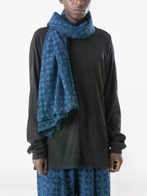 MAHARISHI Komon Aizome Geometric-pattern Scarf - Blue