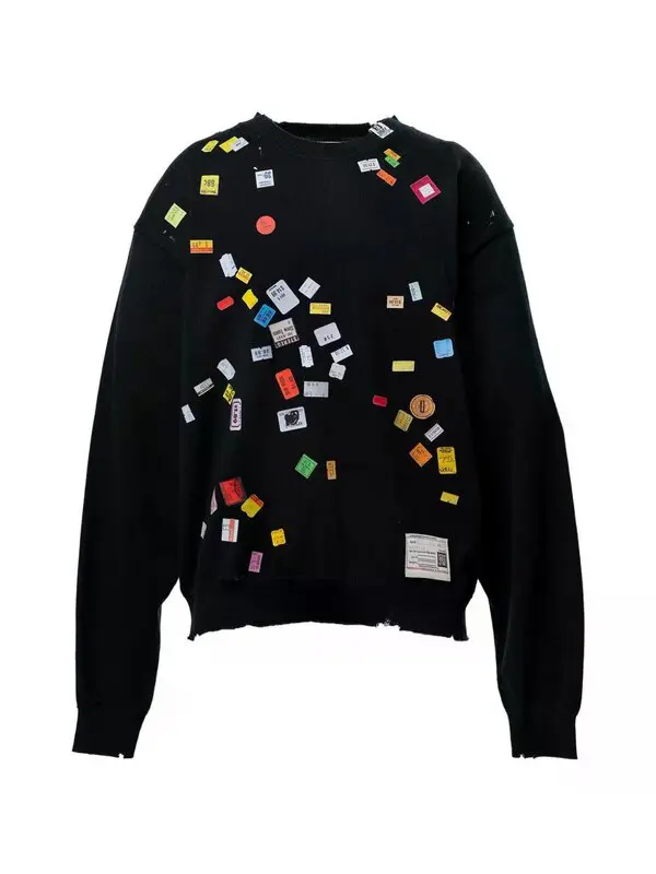 Mihara Yasuhiro Price Tag Sticker Printed Knit Sweater