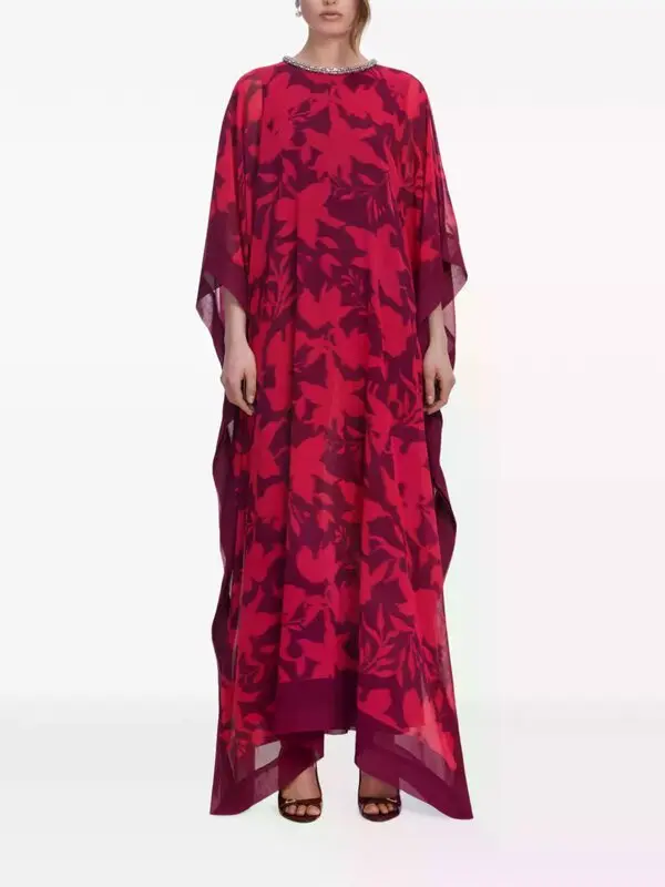 SELF-PORTRAIT Crystal-embellished Floral-print Kaftan Maxi Dress - Pink