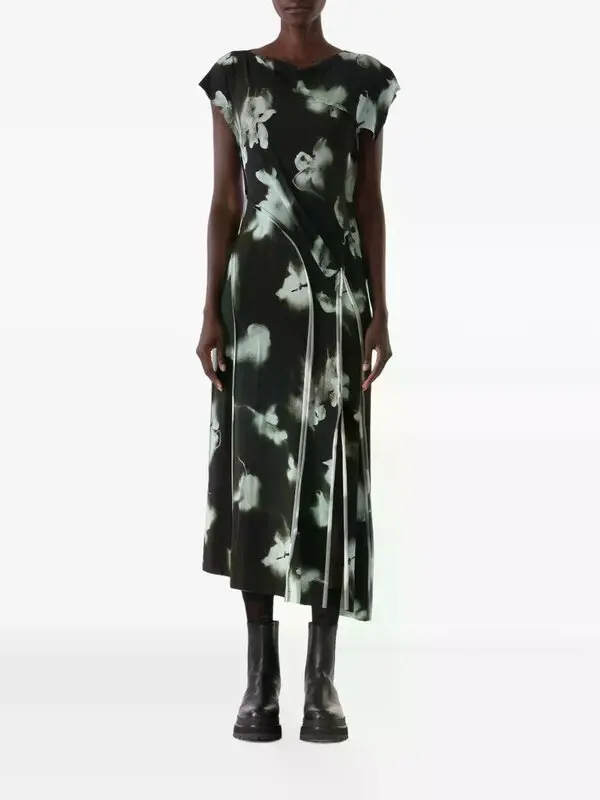 JASON WU Floral-print Asymmetric-hem Midi Dress - Green