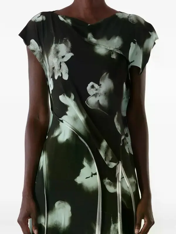 JASON WU Floral Print Asymmetric Hem Midi Dress