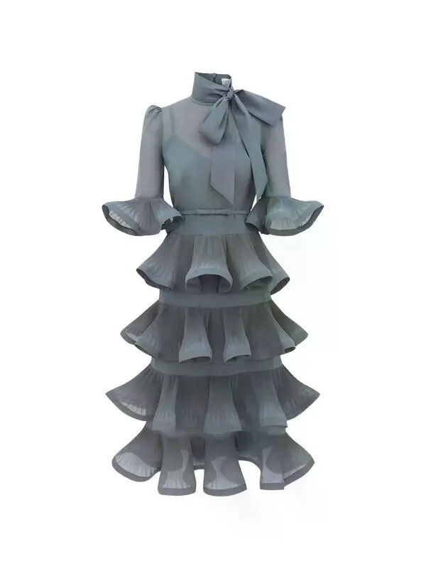 Zimmermann Pleated Ruffled Midi Dress - Grey