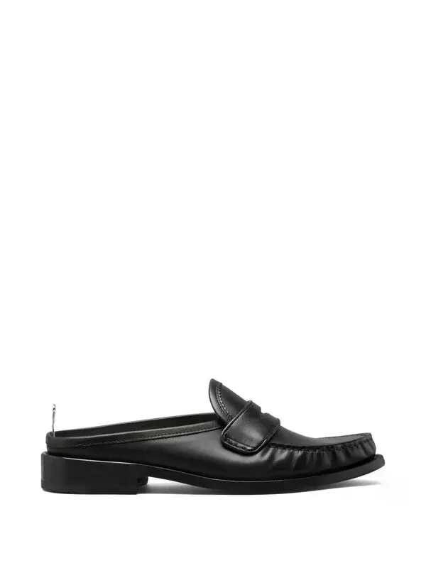 Thom Browne Box Calf-leather Pleated Varsity Loafer Mules With Leather Soles - Black