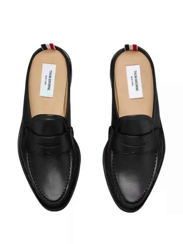 Thom Browne Box Calf-leather Pleated Varsity Loafer Mules With Leather Soles