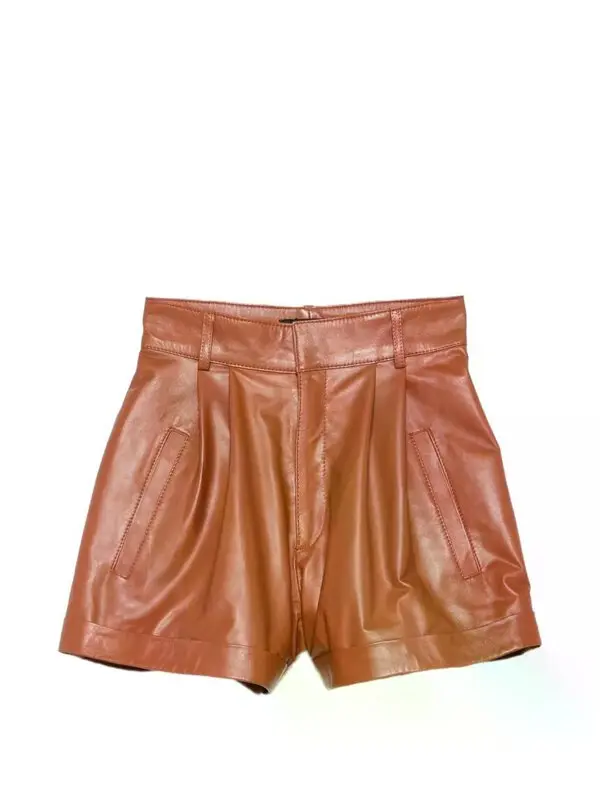 MANOKHI Pleated Leather Shorts - Brown