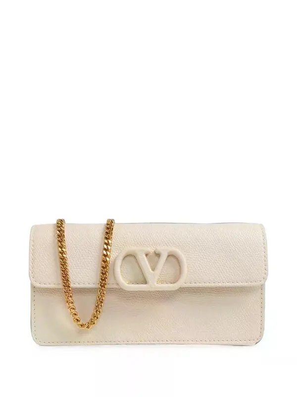 Valentino Garavani Vlogo-signature Grainy-calfskin Wallet With Chain - Neutrals