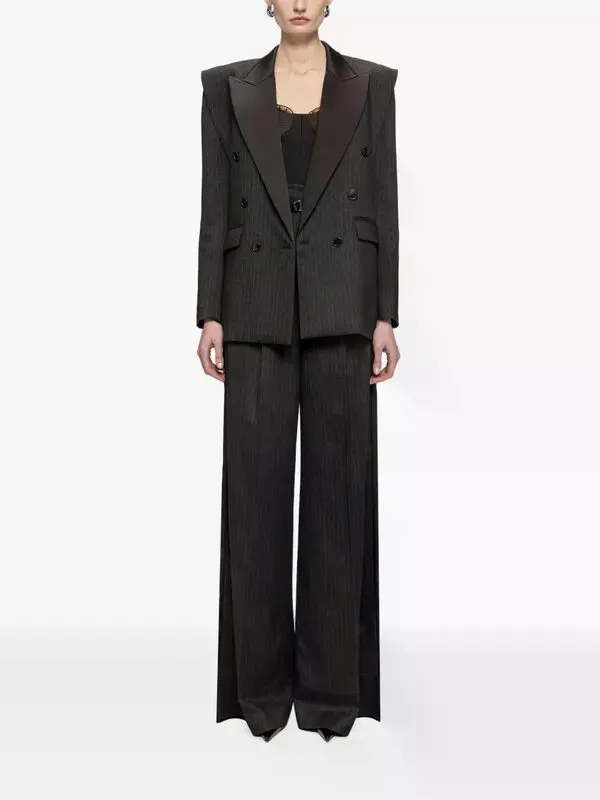 NISSA Pinstripe Wide-leg Pants - Grey