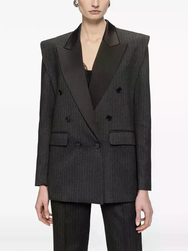 NISSA Pinstripe Contrast-lapel Double-breasted Blazer