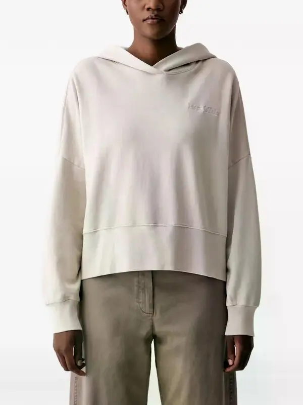 Marc O'polo Logo-embroidered Dropped-shoulder Hoodie - Neutrals
