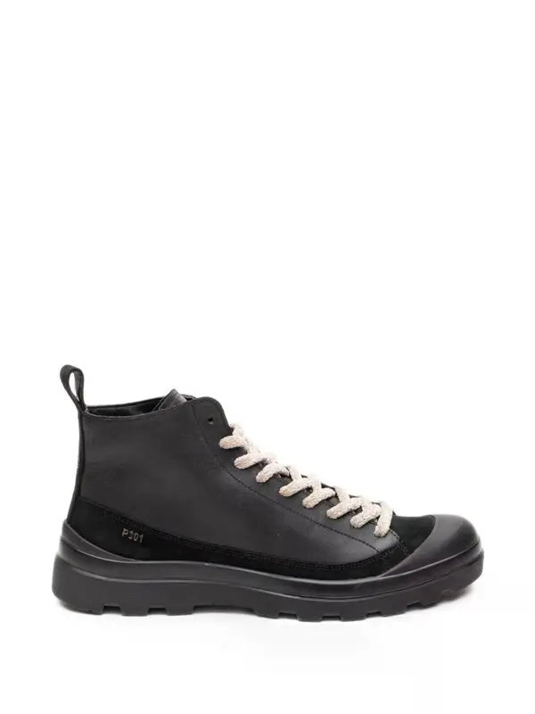 PANCHIC Lace-up Panelled Ankle Boots - Black