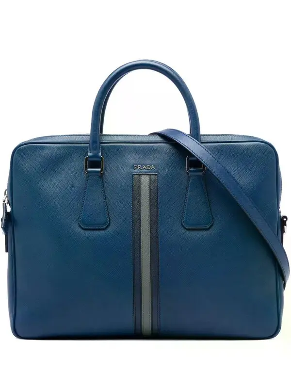 Prada Saffiano Striped Business Bag
