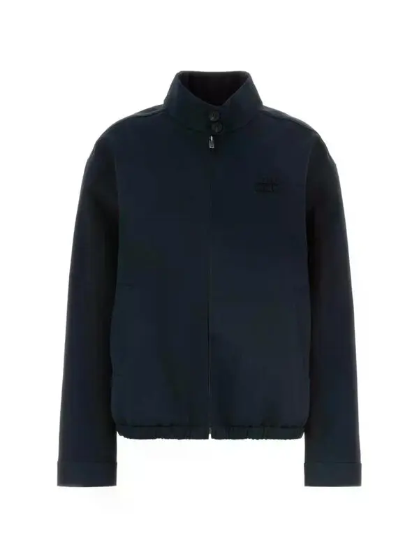 Miu Miu Logo Embroidered High Neck Jacket - Blue