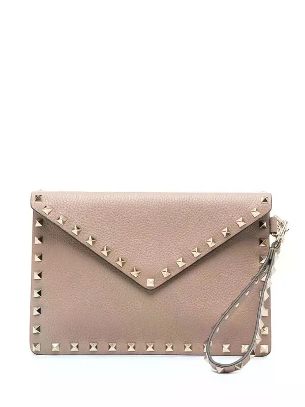 Valentino Garavani Medium Rockstud Leather Clutch Bag - Neutrals