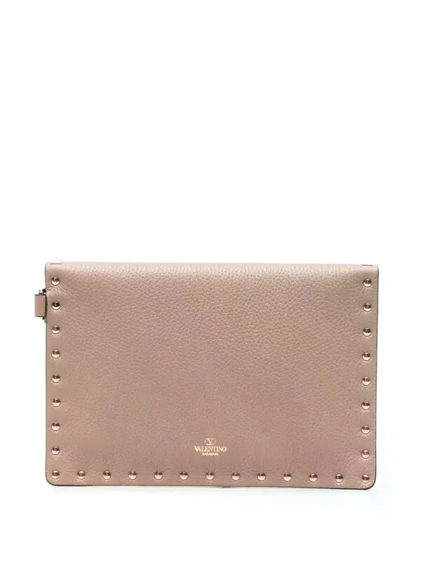 Valentino Garavani Medium Rockstud Leather Clutch Bag - Neutrals