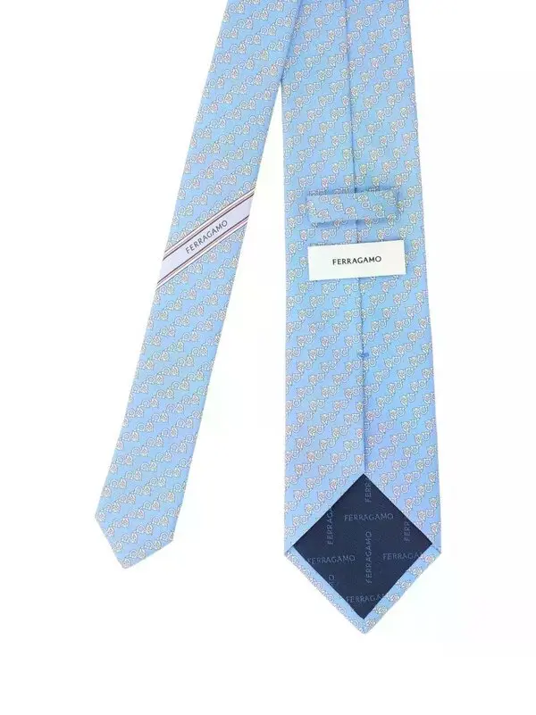 FERRAGAMO Owl-print Silk Tie - Blue