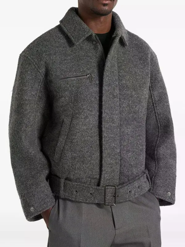 Manière De Voir Ezra Wool Belted Bomber Jacket - Grey
