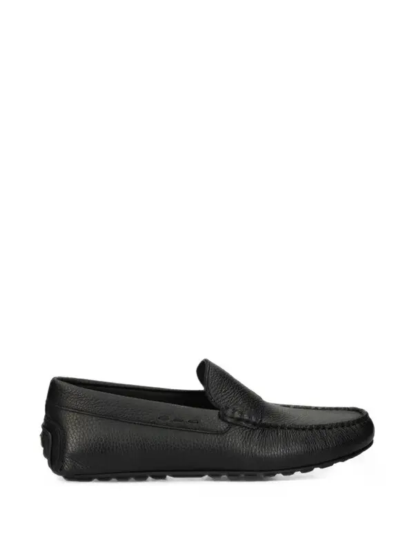BOSS Tumbled-leather Loafers With Driver Sole - Black