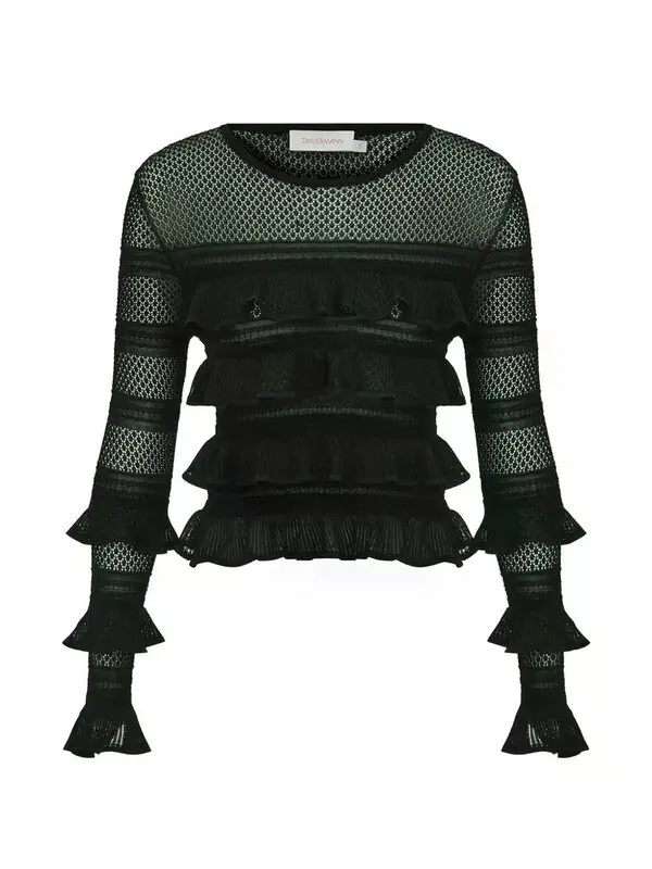 Zimmermann Valiant Ruffled Lace Top - Green