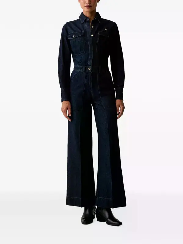 AERONAUTICA MILITARE Dark Washed Denim Wide Leg Jumpsuit
