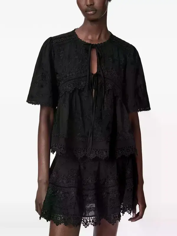 ALLSAINTS Lillith Embroidered Short-sleeve Blouse - Black
