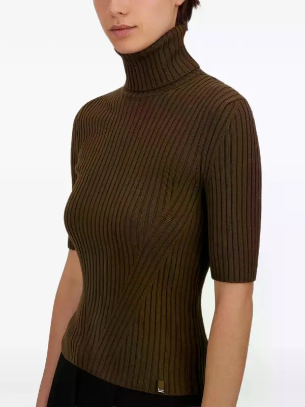 Herno Ribbed-knit Short-sleeved Turtleneck Sweater - Green