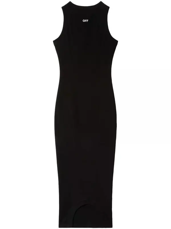 Off-White Ribbed Sleeveless Dress - Black