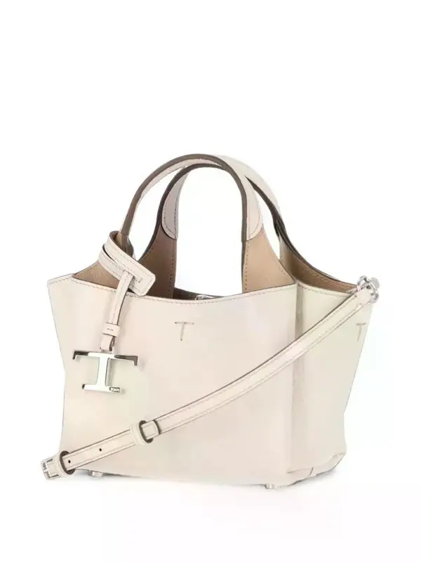 TOD'S Calfskin Leather Handheld Bag With T Timeless Pendant