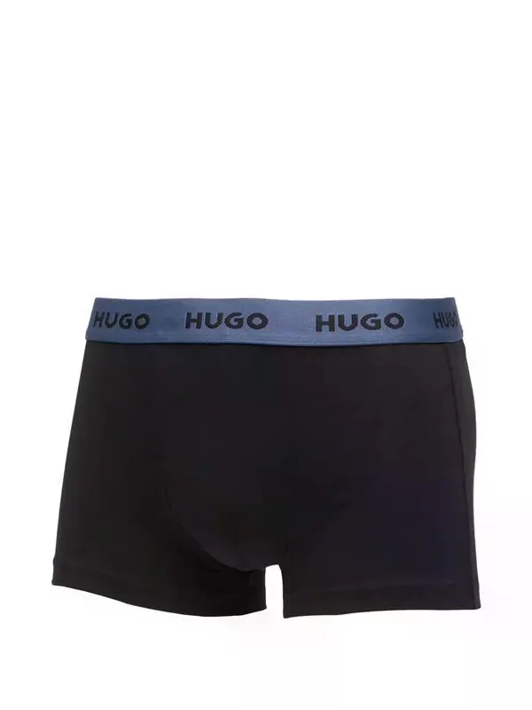Hugo Three-pack Of Stretch-cotton Trunks With Logo Waistband - Blue