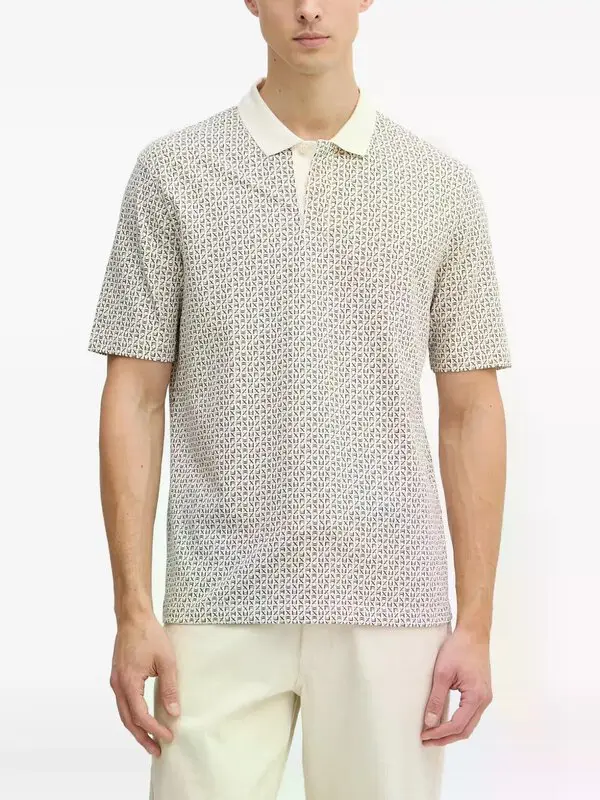 Armani Exchange Monogram-print Short-sleeve Polo Shirt - Neutrals
