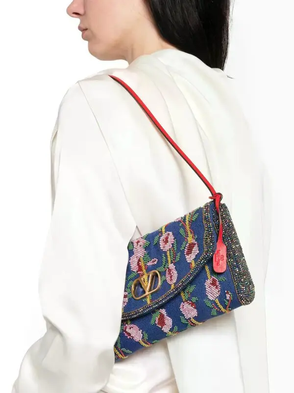 Valentino Garavani Vlogo Signature Bead-embellished Shoulder Bag