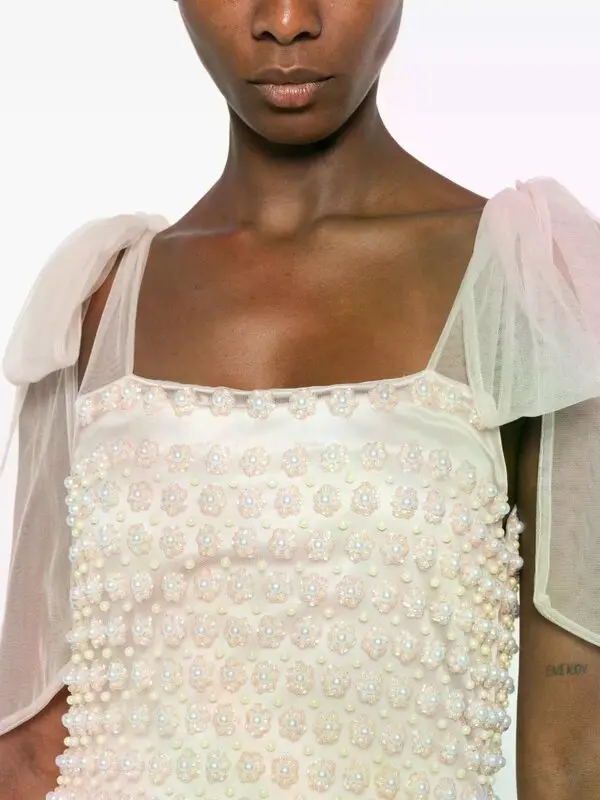 DUNESI Sofia Hand-beaded Midi Dress With Floral Motif