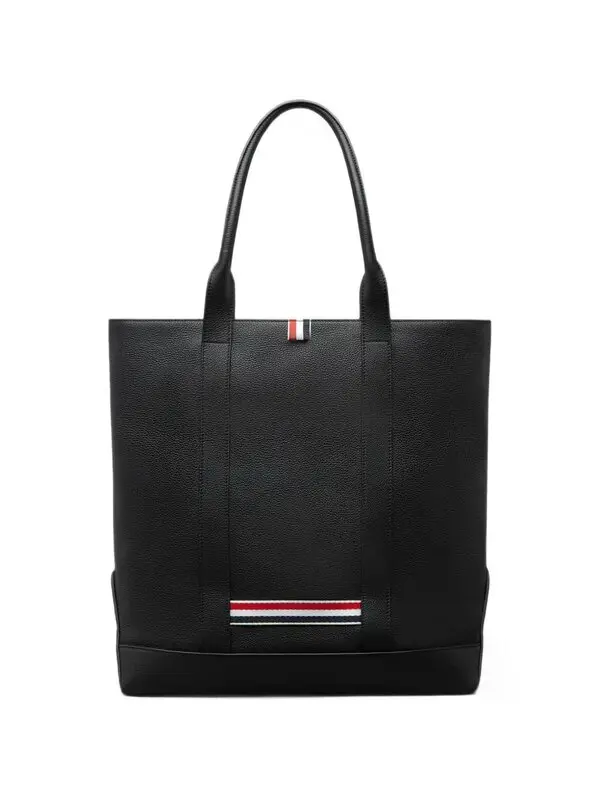 Thom Browne Vertical Tool Tote In Soft Pebble Grain Leather - Black