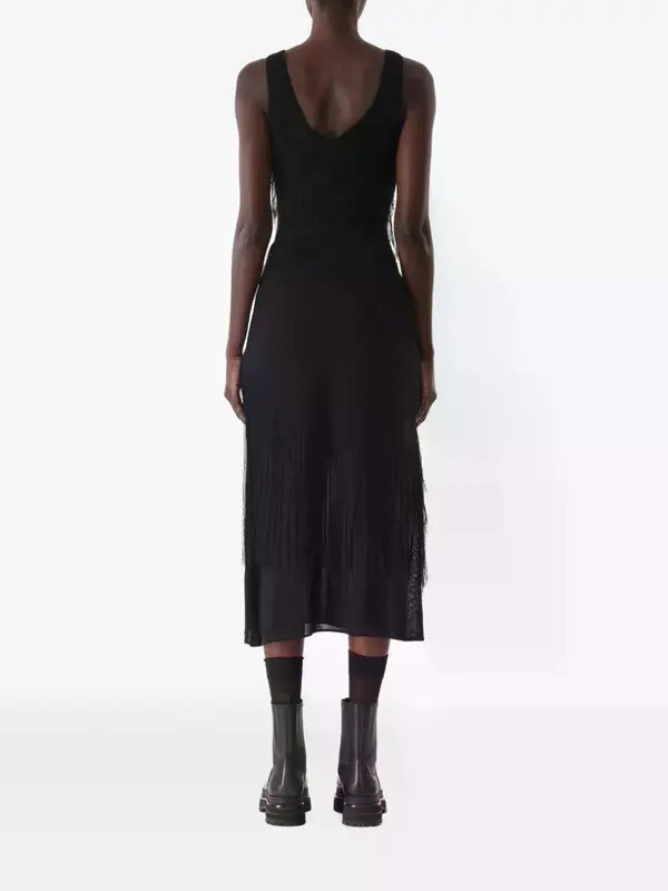 JASON WU V-neck Sleeveless Midi Dress With Fringe Detail