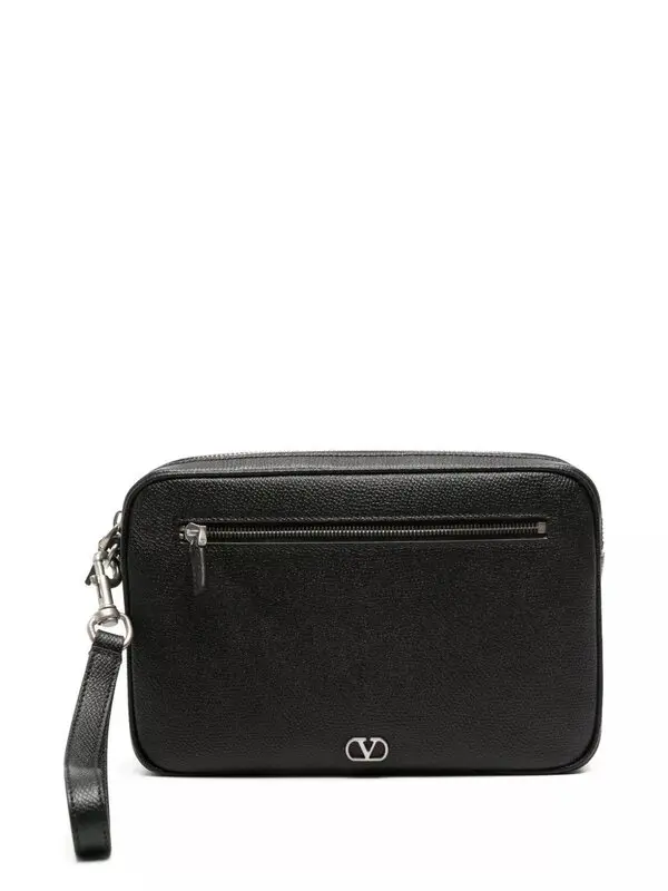 Valentino Garavani Vlogo Signature Pebbled-leather Clutch Bag - Black