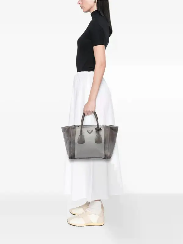 Prada Suede And Canvas Double Handle Satchel