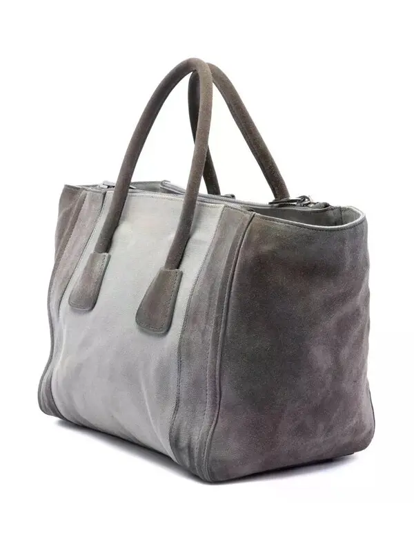 Prada Suede And Canvas Double Handle Satchel